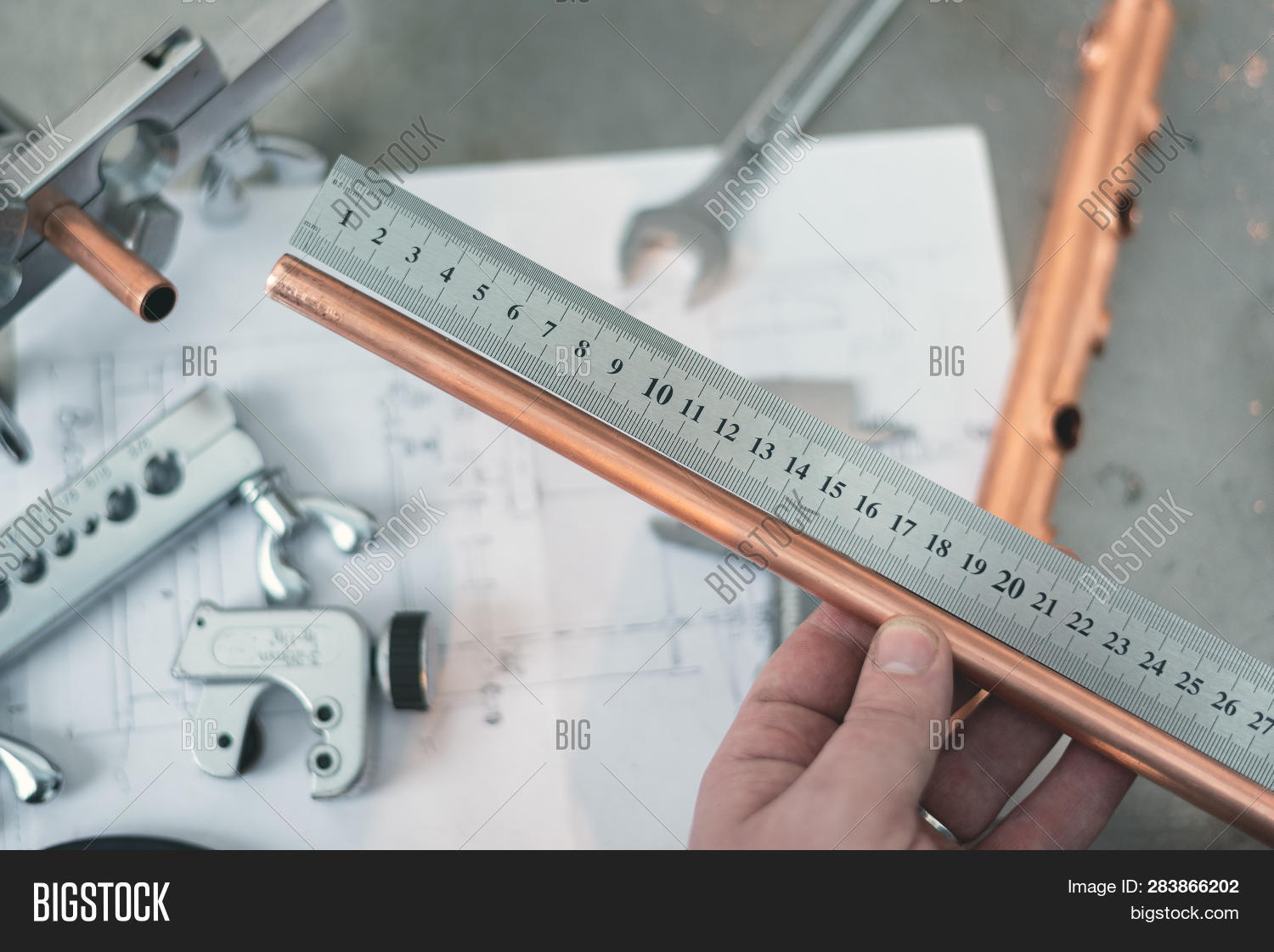 Worker Measuring Pipe Image & Photo (Free Trial) | Bigstock