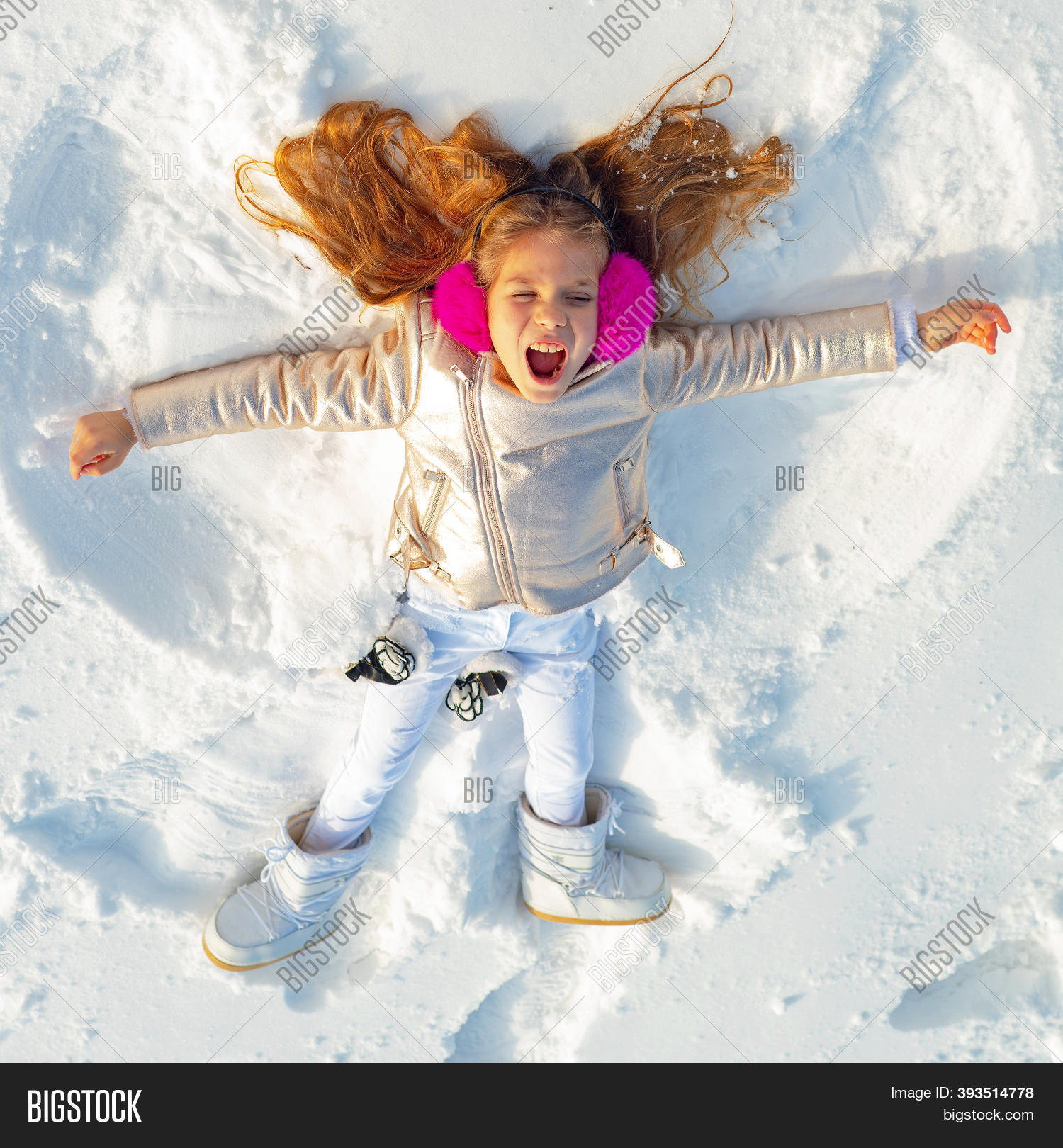 Girl On Snow Angel Image And Photo Free Trial Bigstock