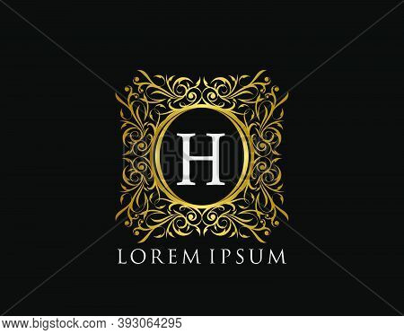 Luxury Badge Letter H Logo. Luxury Gold Calligraphic Vintage Emblem ...