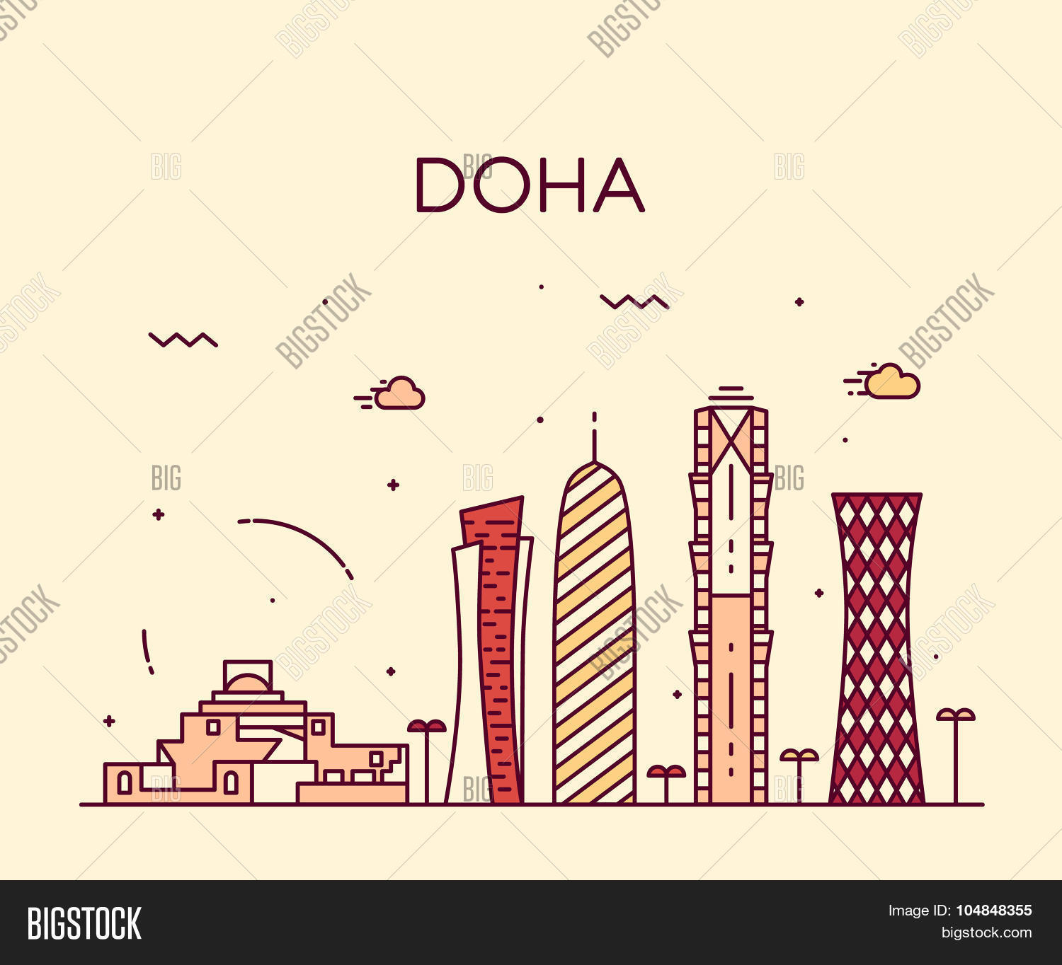 Doha Skyline Vector & Photo (Free Trial) | Bigstock