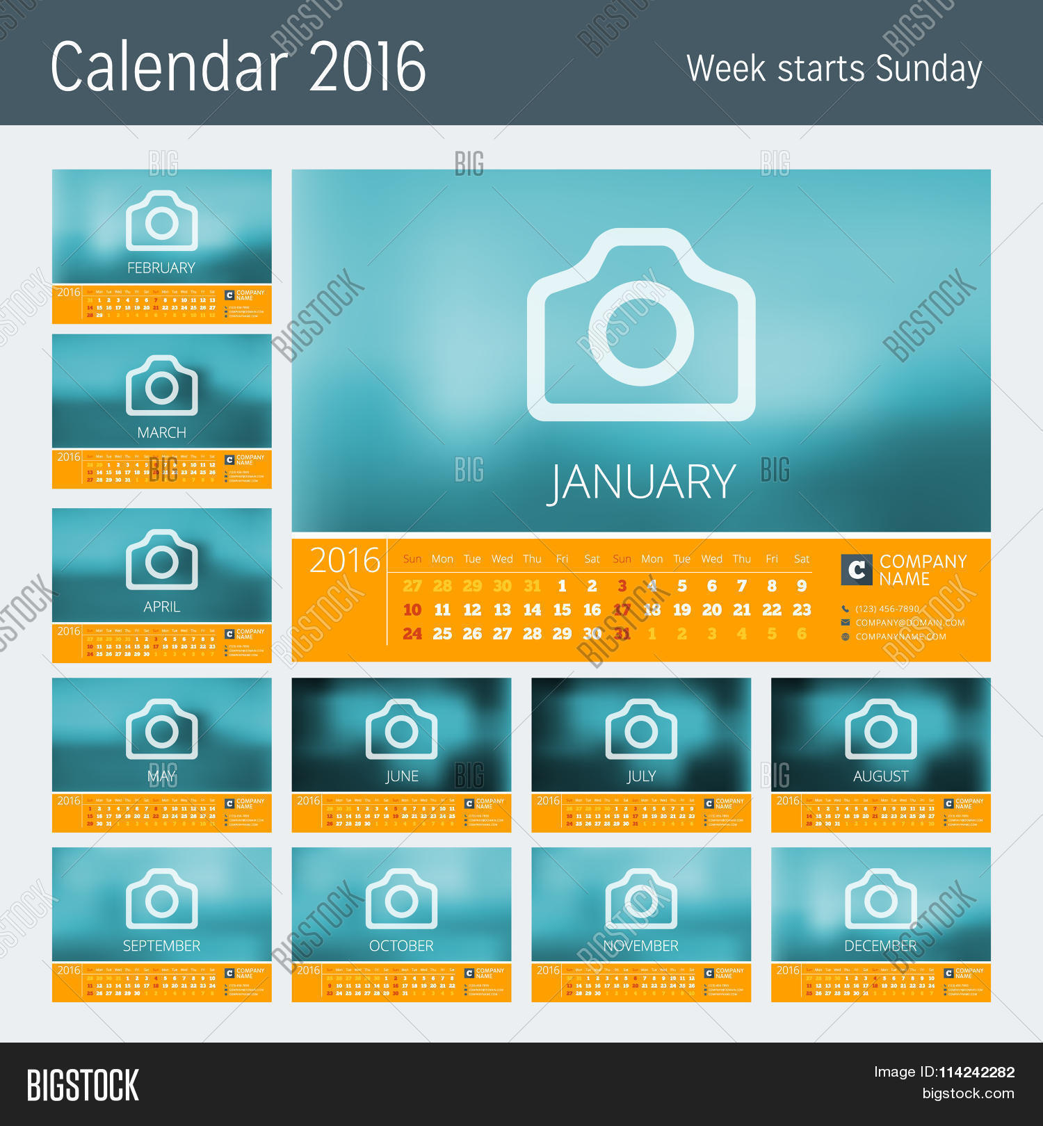 Line Calendar 2016 Vector & Photo (Free Trial) | Bigstock