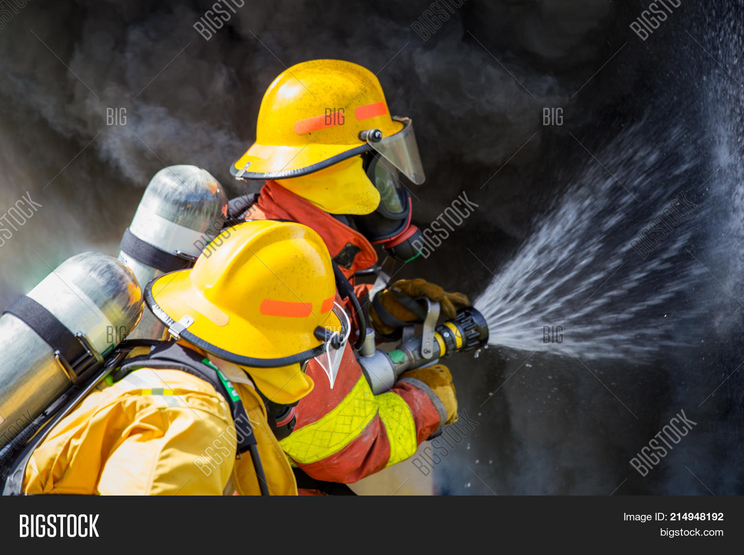 Two Firefighters Water Image & Photo (Free Trial) | Bigstock
