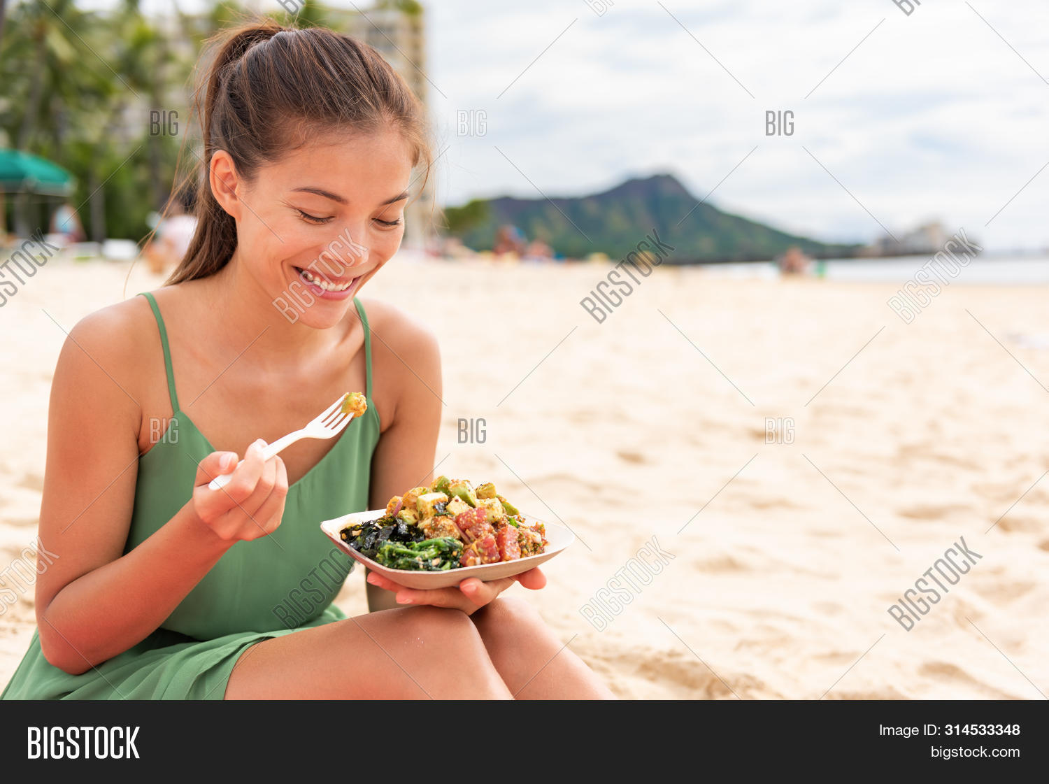 Woman Eating Poke Bowl Image & Photo (Free Trial) | Bigstock