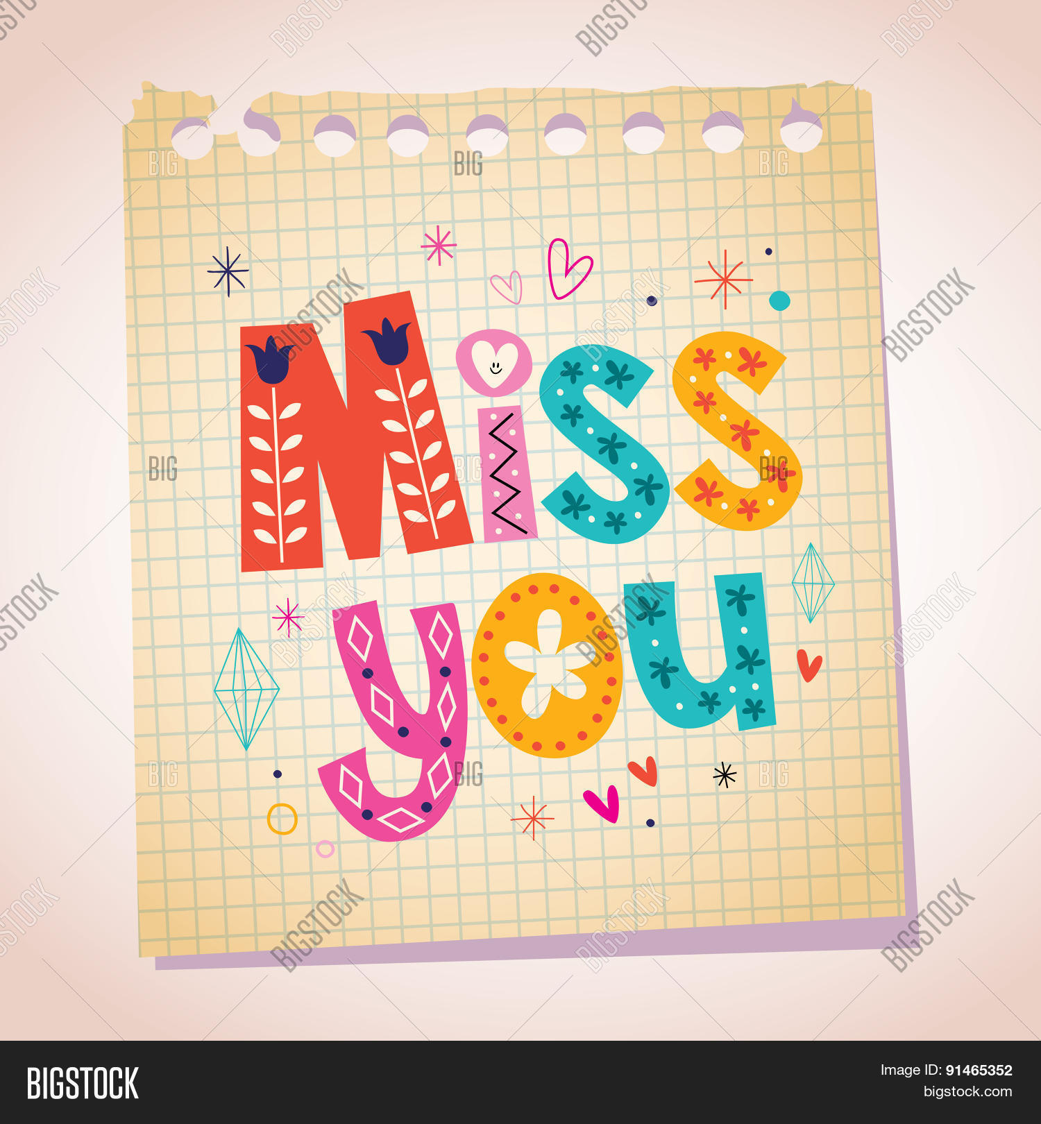Miss You Note Paper Vector & Photo (Free Trial) | Bigstock
