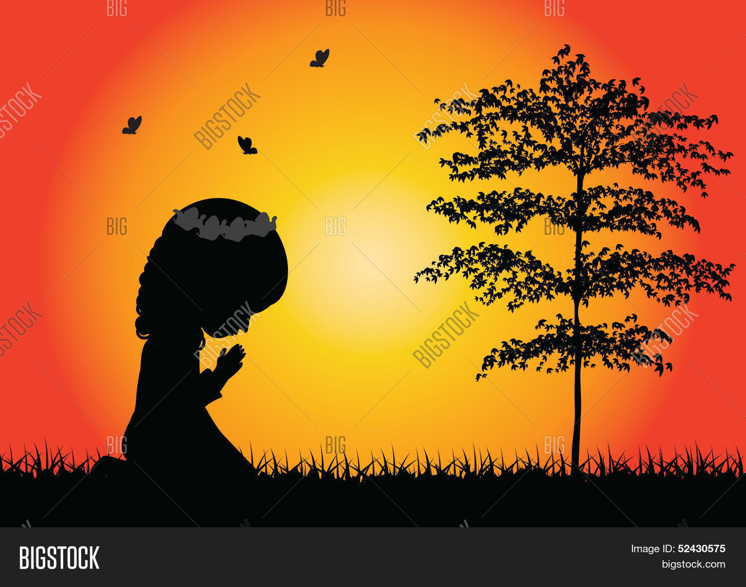 Little Girl Praying Vector & Photo (Free Trial) | Bigstock