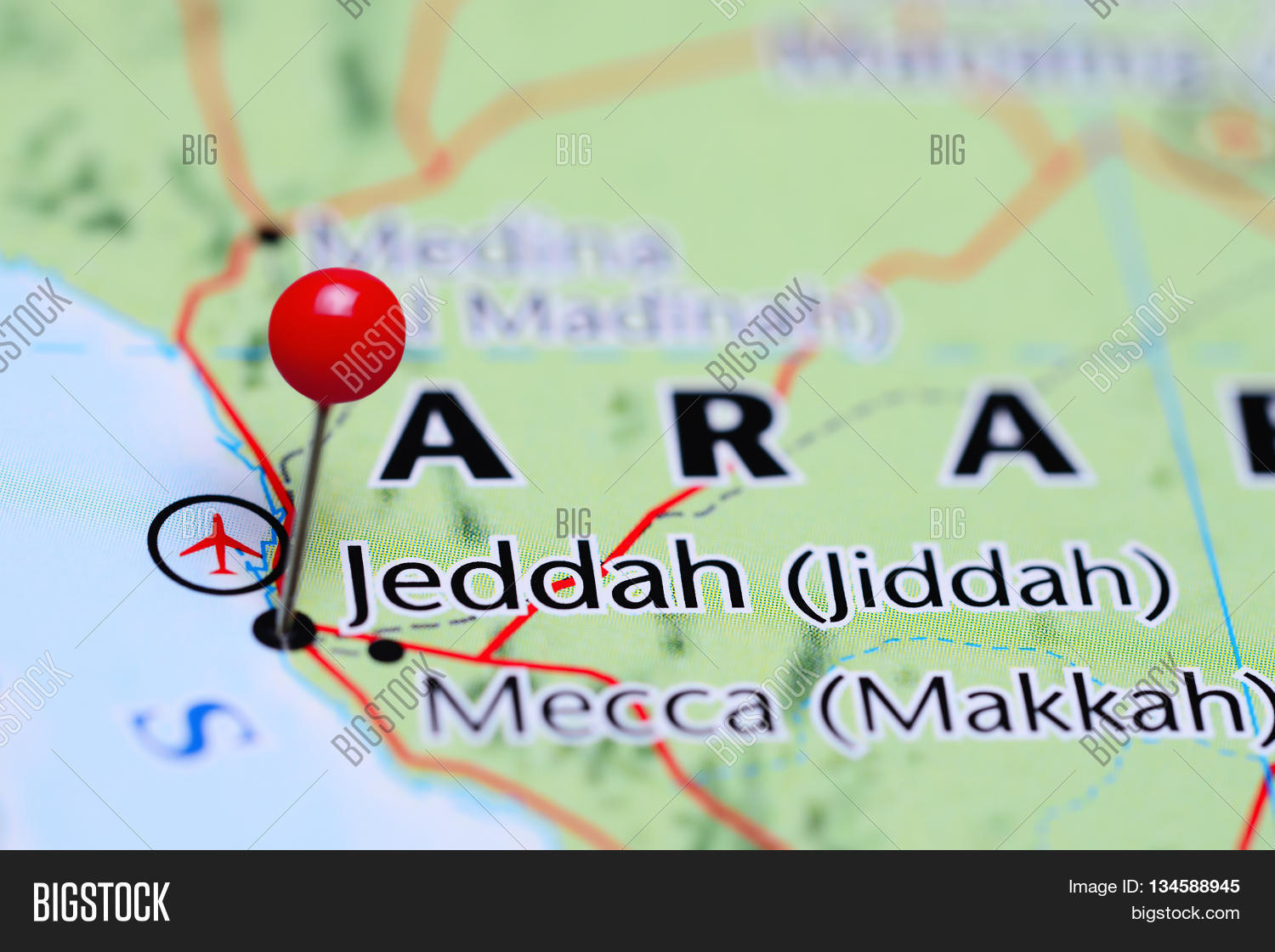 Jeddah Pinned On Map Image & Photo (Free Trial) | Bigstock