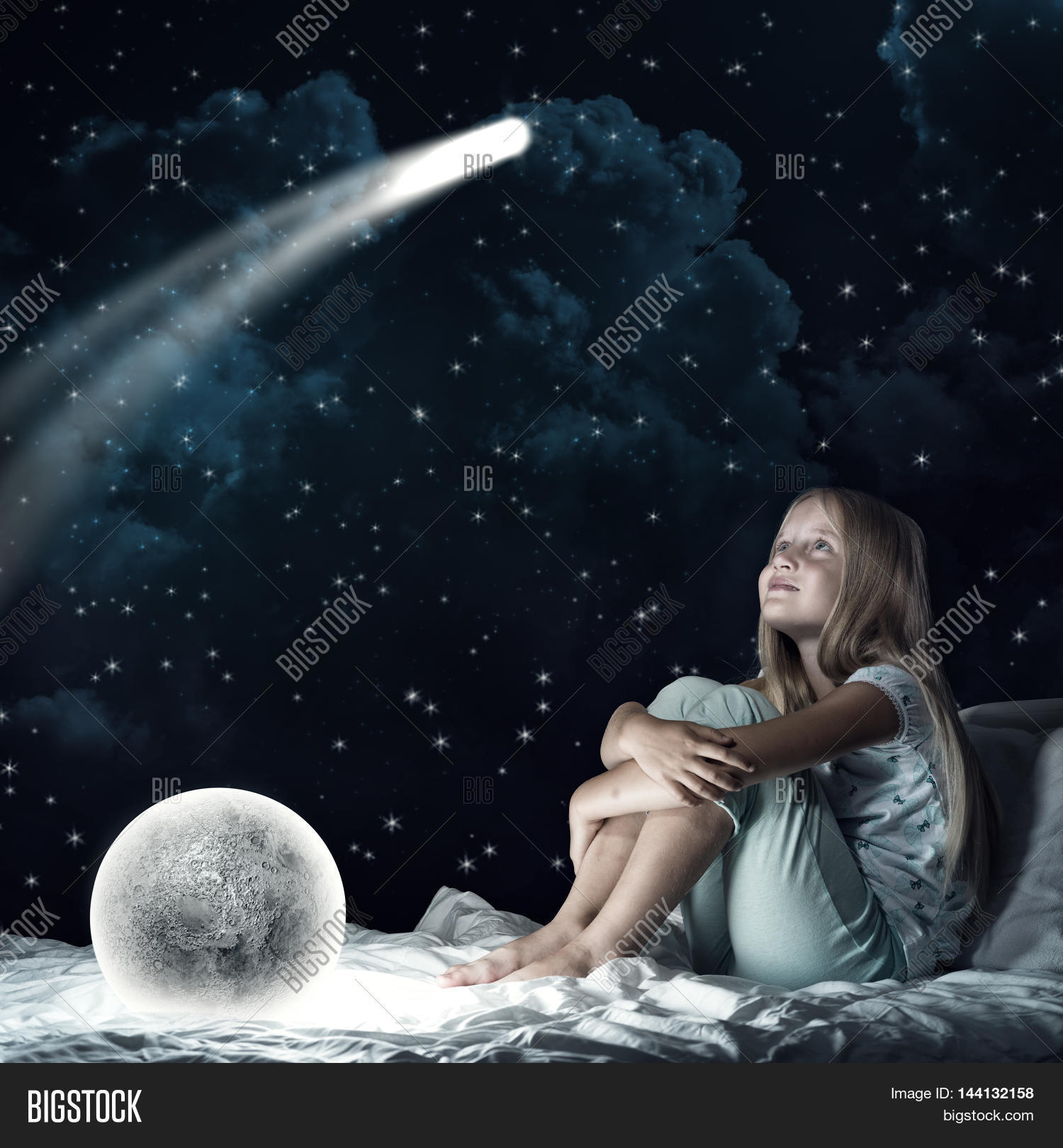 Girl Looking Up At The Moon