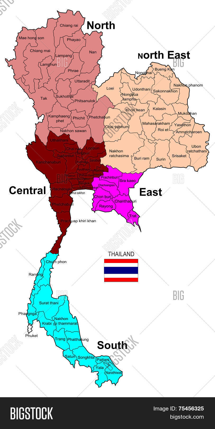 Thailand Map 5 Regions Image & Photo (Free Trial) | Bigstock