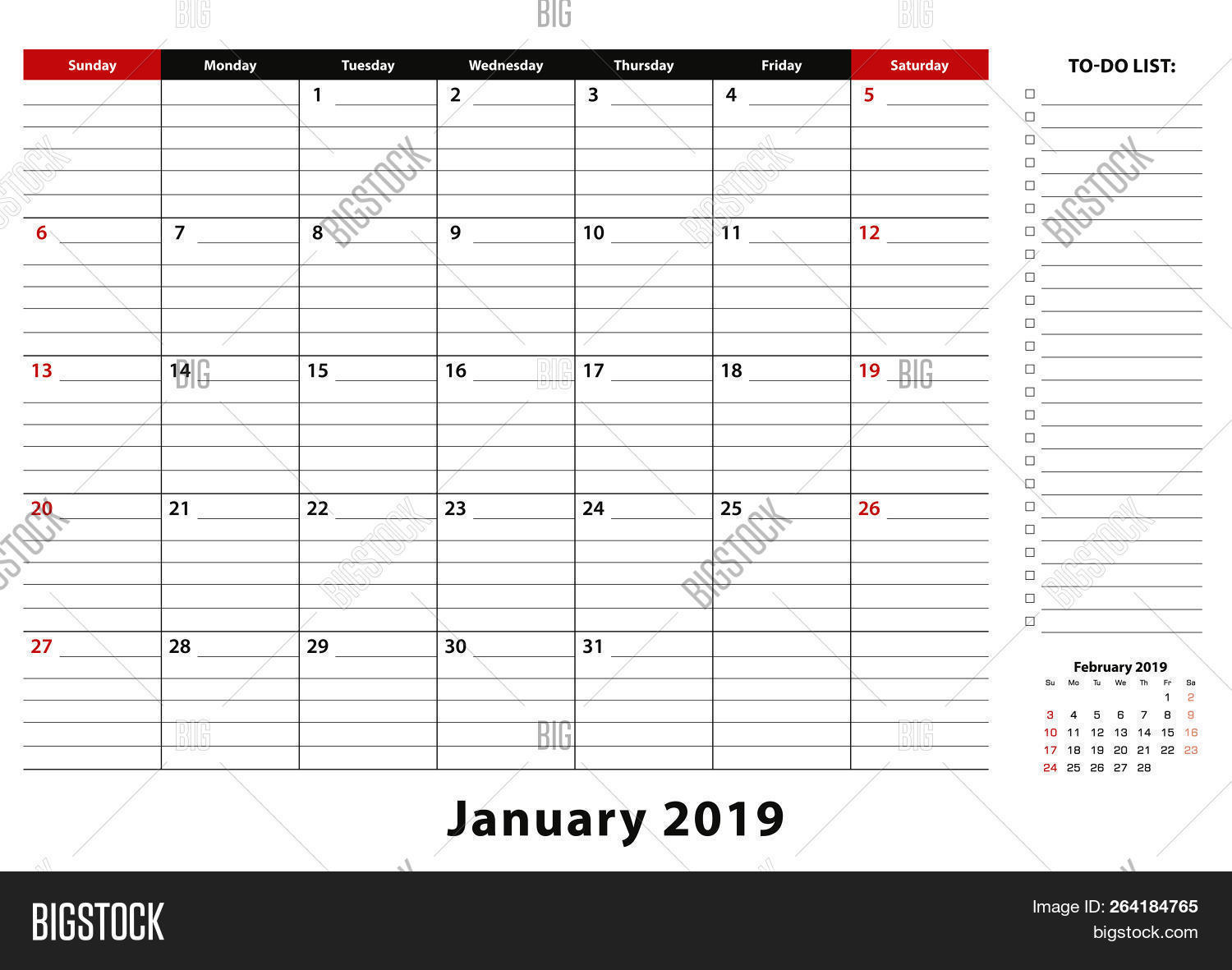 January 2019 Monthly Vector & Photo (Free Trial) | Bigstock