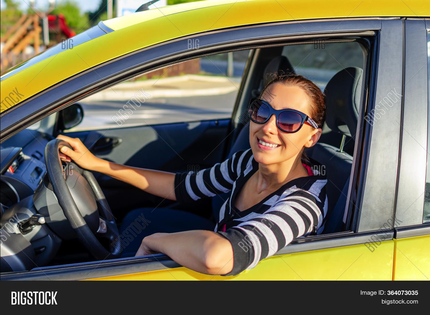 Girl Drives Yellow Car Image & Photo (Free Trial) | Bigstock