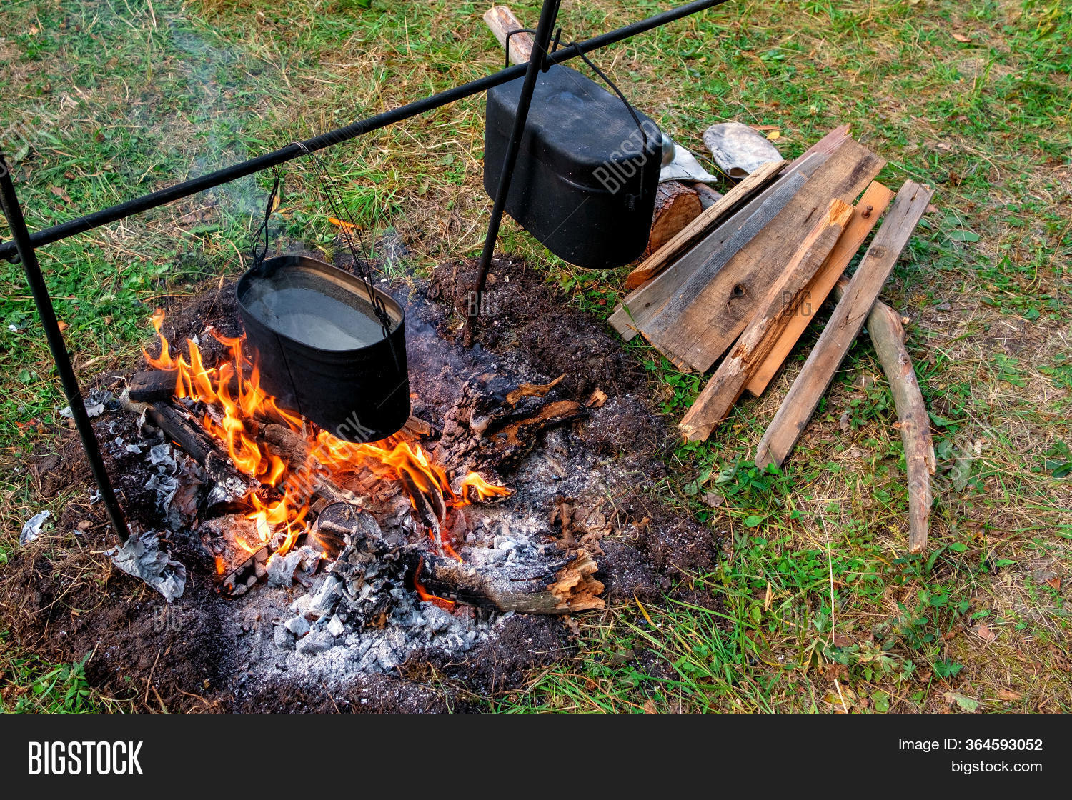 Two Pots By Fire Wood Image & Photo (Free Trial) | Bigstock