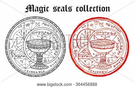 Design Set Of Magic Seals With Ritual Cup And Mystic Symbols Isolated ...