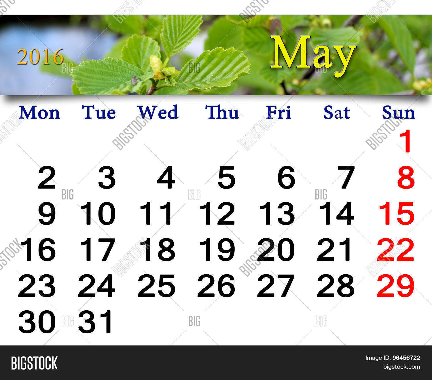 Calendar May 2016 Image & Photo (Free Trial) | Bigstock