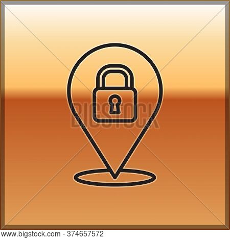 Black Line Location Lock Icon Isolated On Gold Background. The Concept ...
