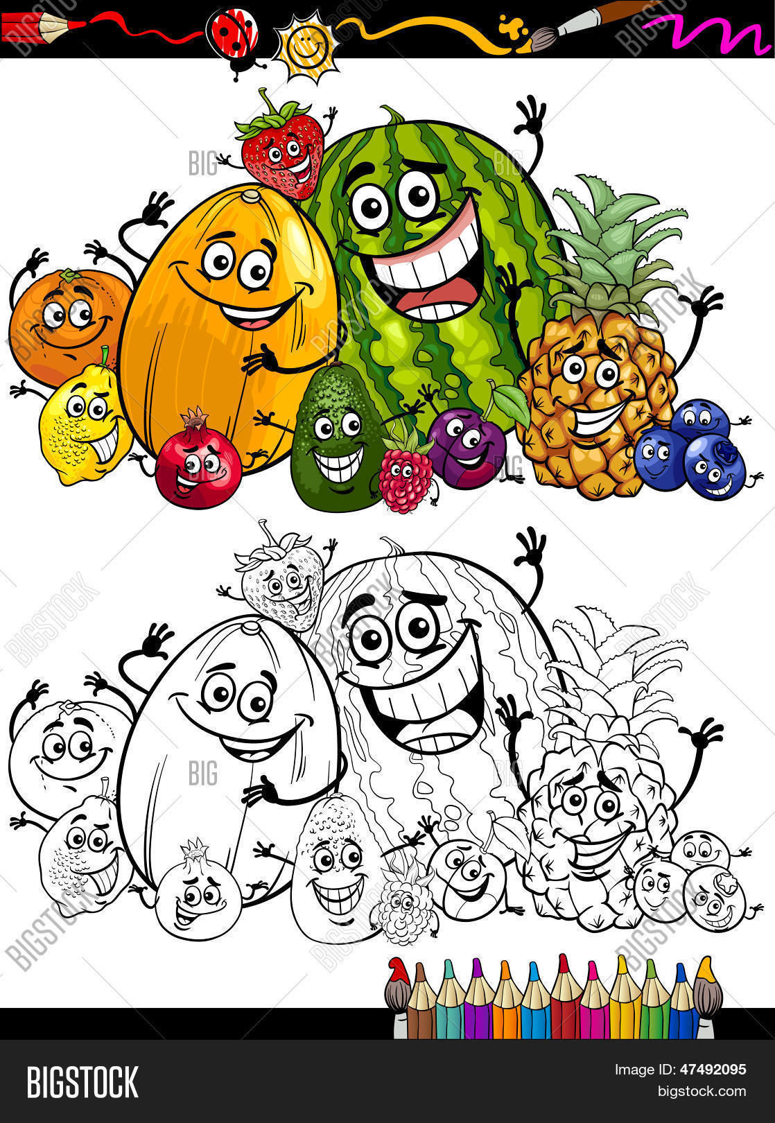 Cartoon Fruits Group Vector & Photo (Free Trial) | Bigstock