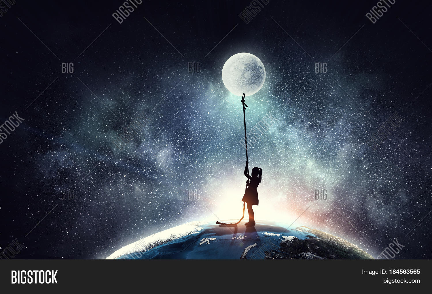 Kid Girl Catching Moon Image & Photo (Free Trial) | Bigstock