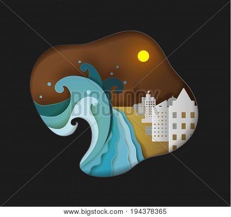 Tsunami Attacking Vector & Photo (Free Trial) | Bigstock