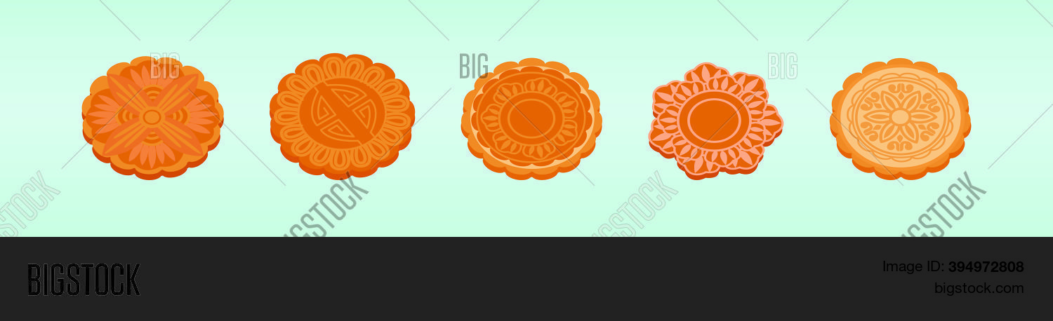 Set Mooncakes Mid Vector & Photo (Free Trial) | Bigstock