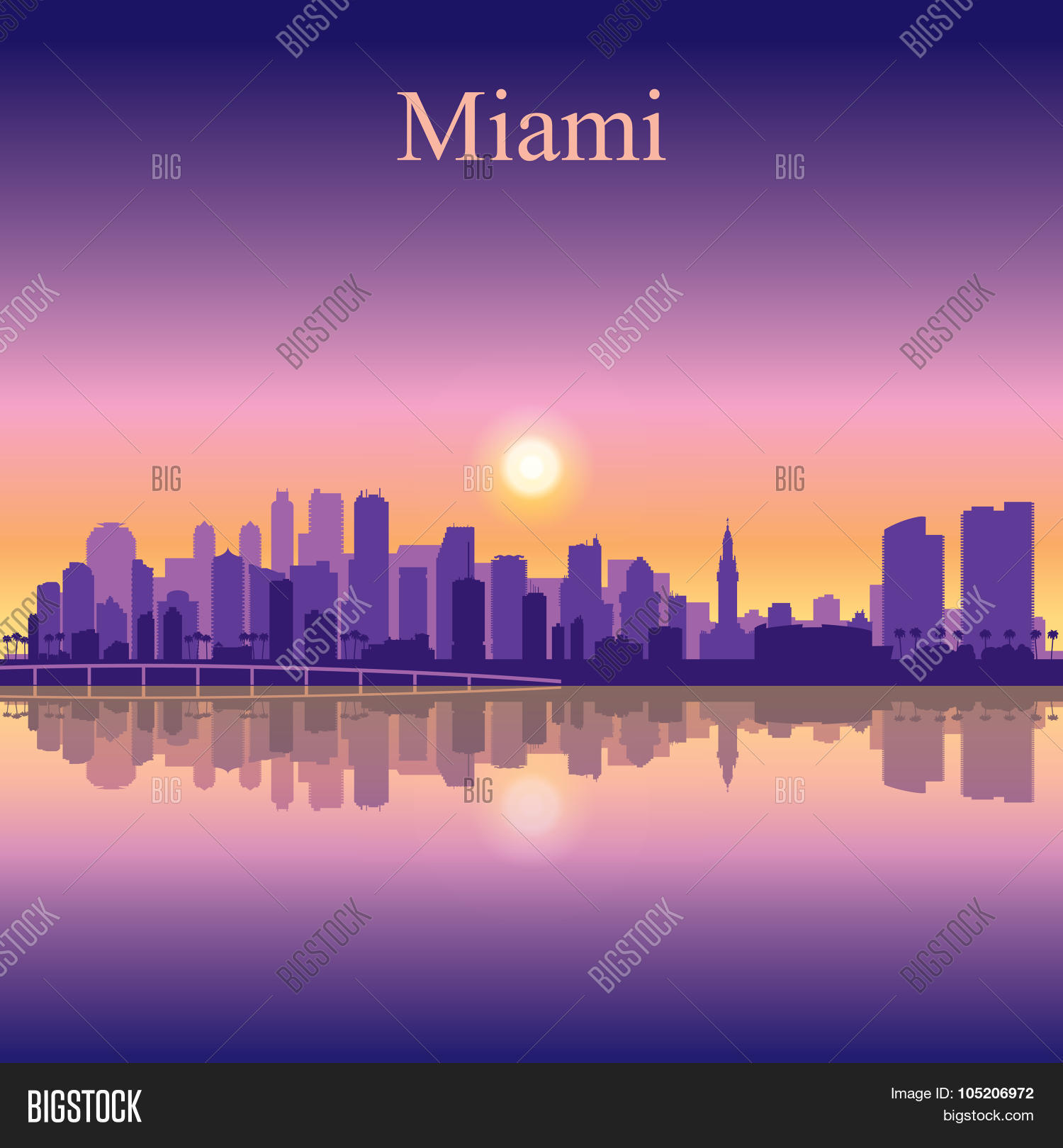 Miami City Skyline Vector & Photo (Free Trial) | Bigstock