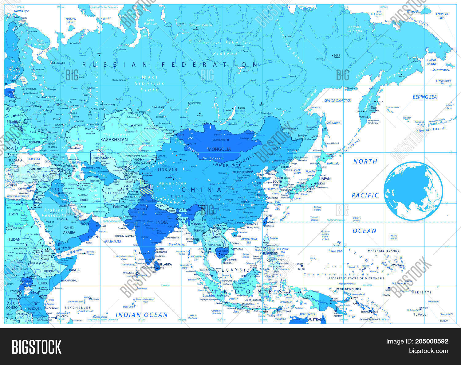 Asia Political Map Vector & Photo (Free Trial) | Bigstock