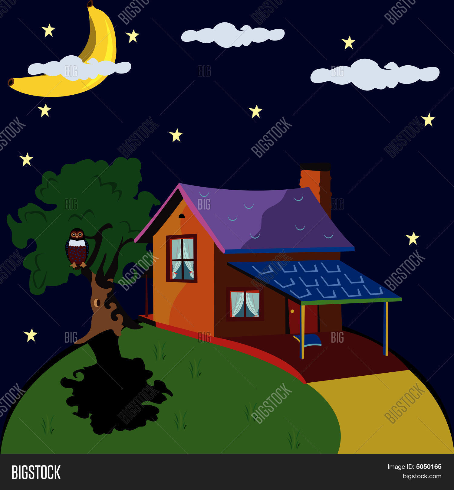 Cartoon House At Night