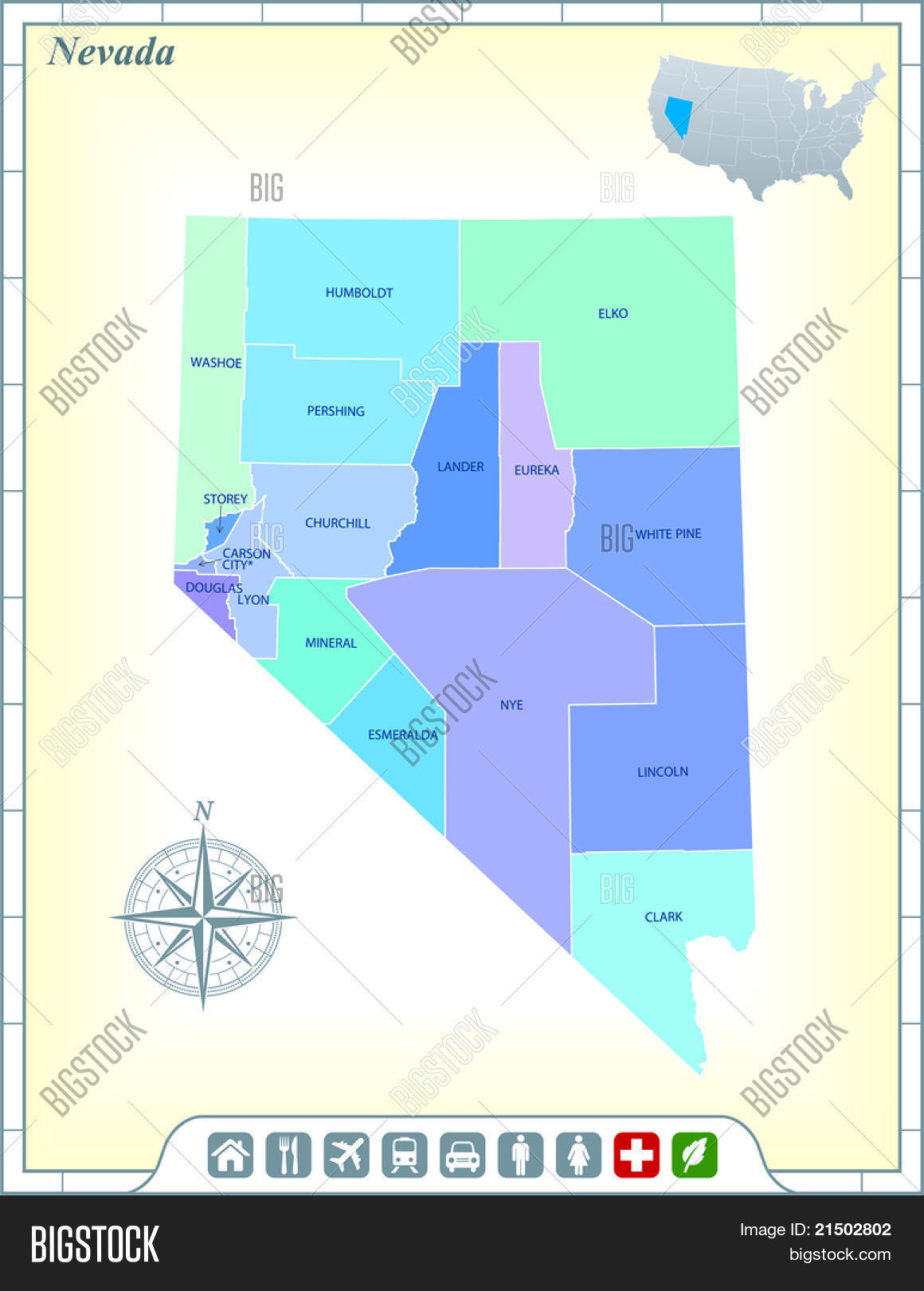 Nevada State Map Vector & Photo (Free Trial) | Bigstock