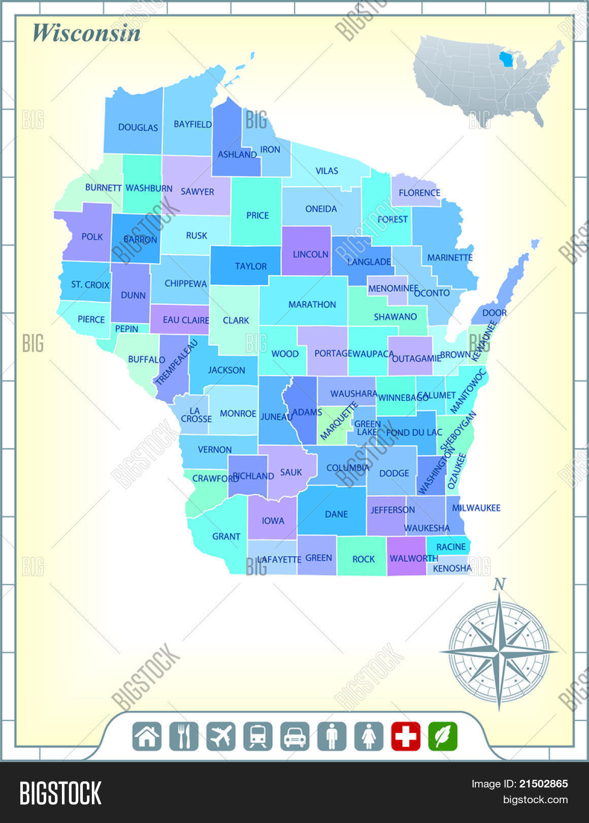 Wisconsin State Map Vector & Photo (Free Trial) | Bigstock