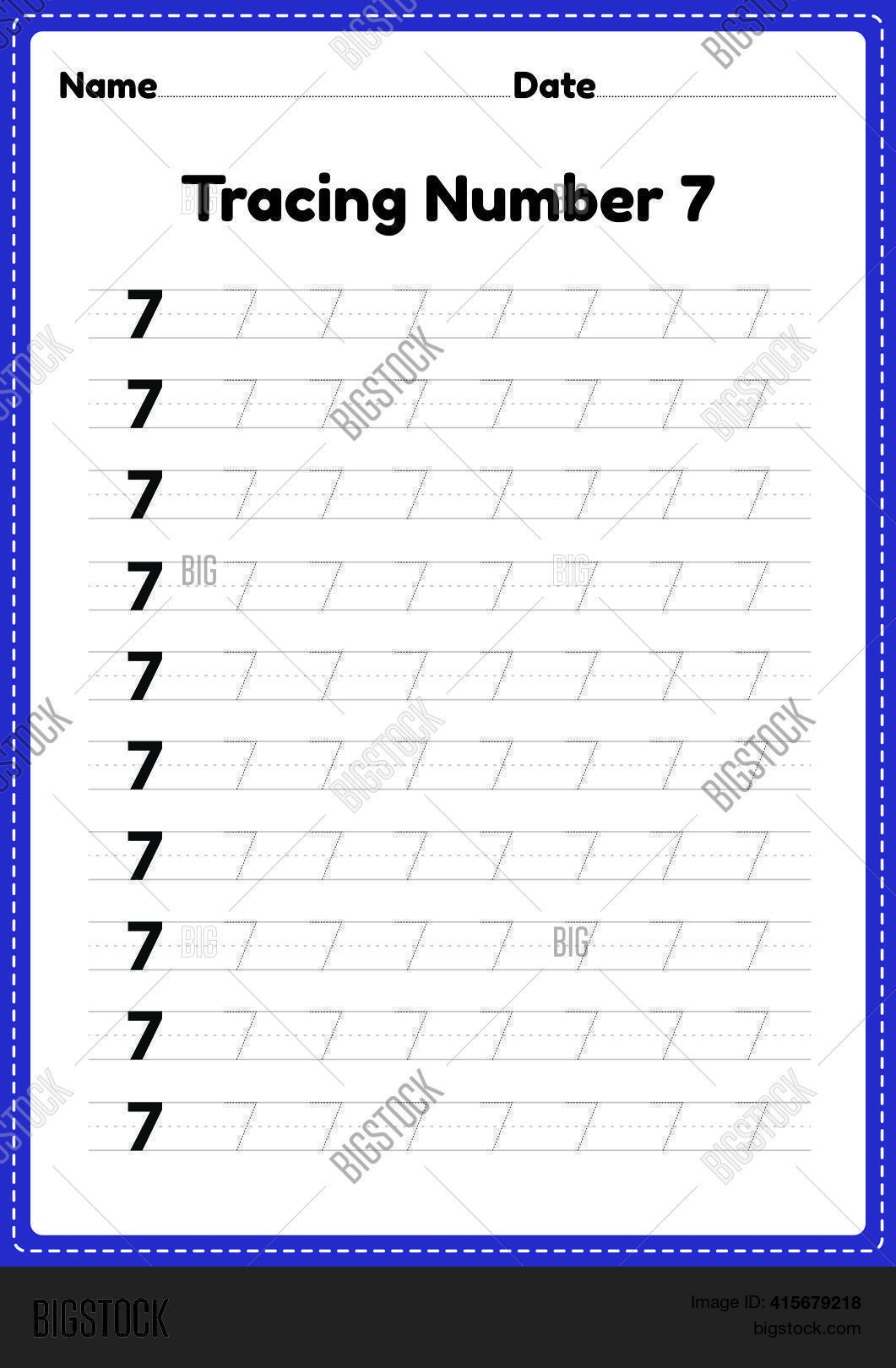 Tracing Number 7 Vector & Photo (Free Trial) | Bigstock