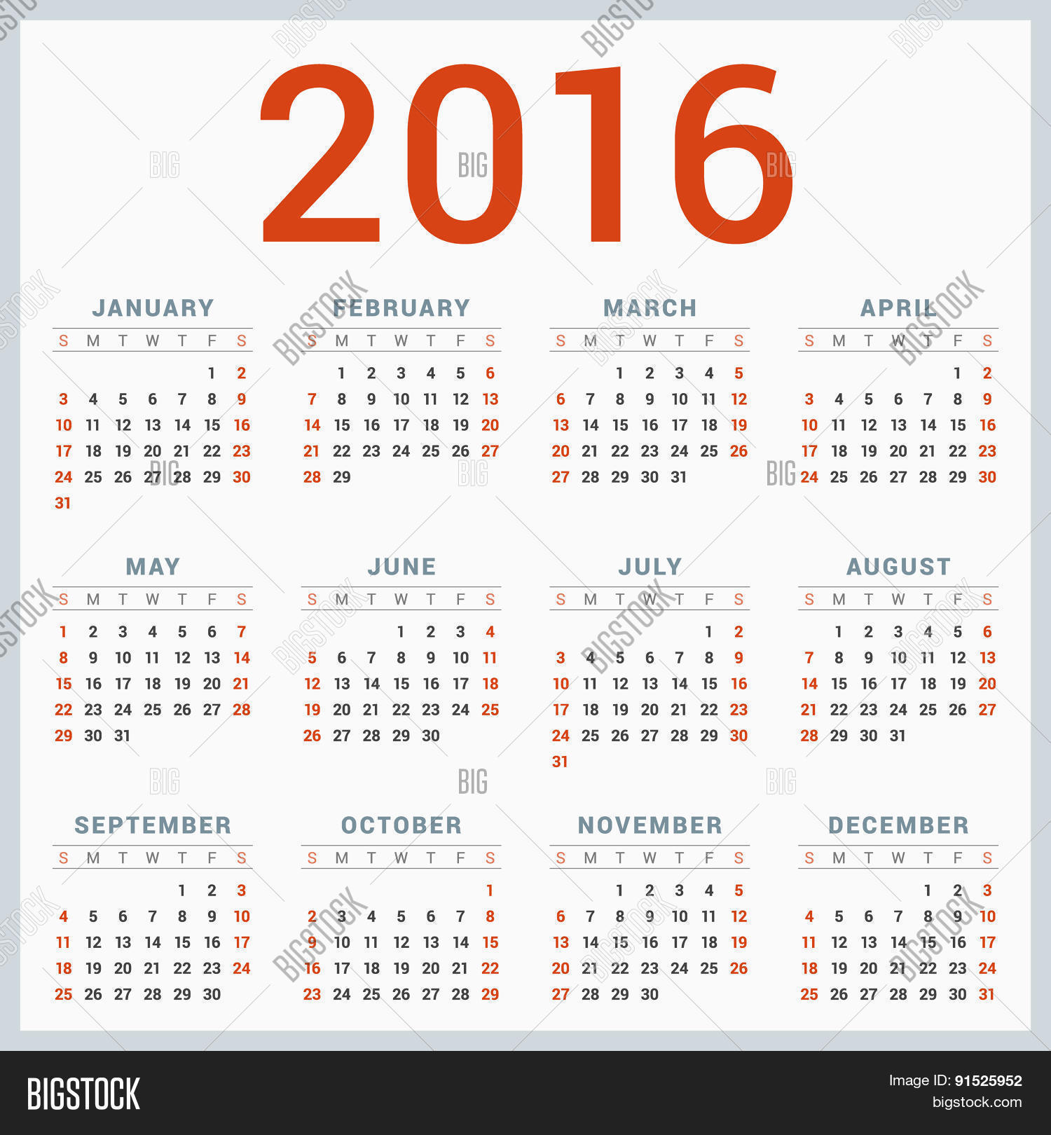 Calendar 2016 On Vector & Photo (Free Trial) | Bigstock