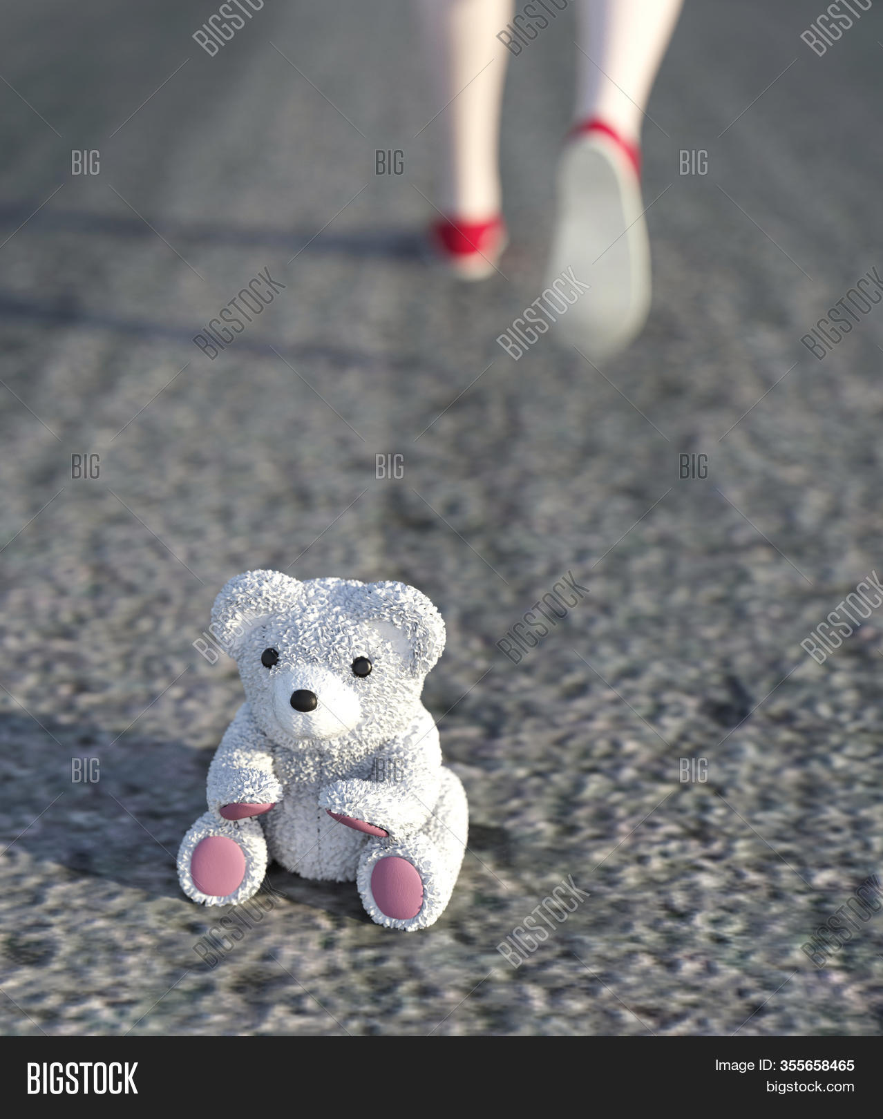Little Girl Walking With Teddy Bear