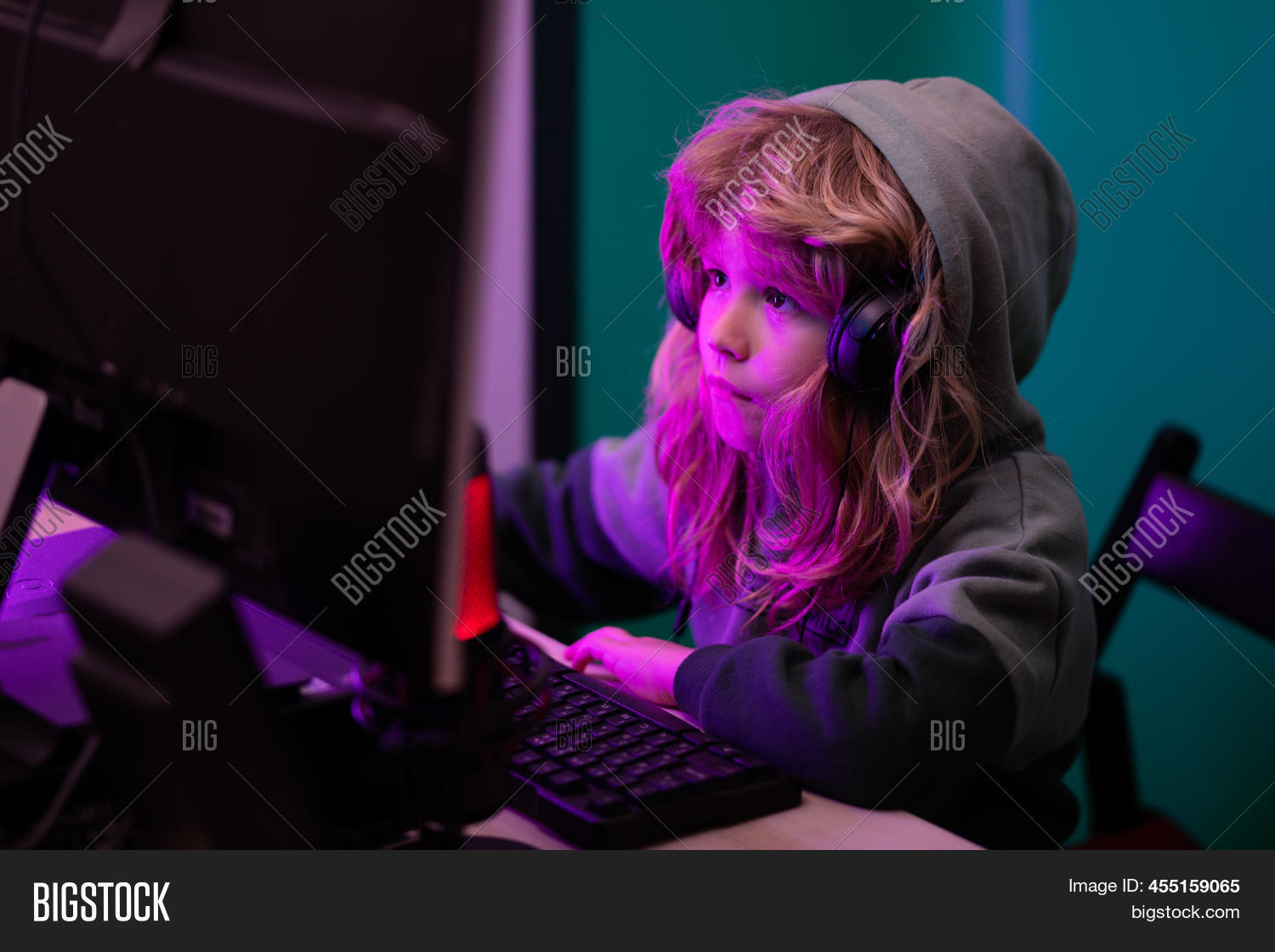 Kid Using Pc Night. Image & Photo (Free Trial) | Bigstock