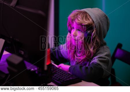 Kid Using Pc Night. Image & Photo (Free Trial) | Bigstock