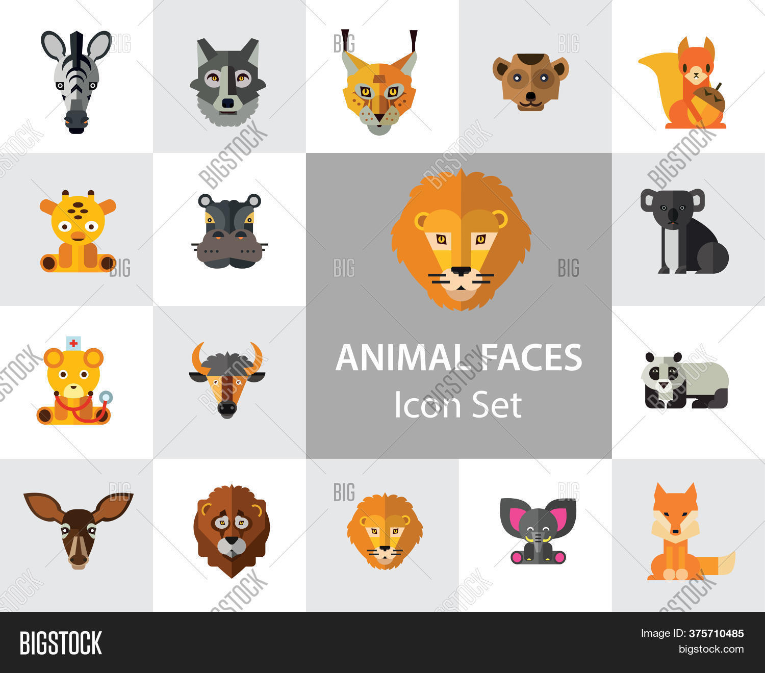 Animal Faces Icon Set Image & Photo (Free Trial) | Bigstock