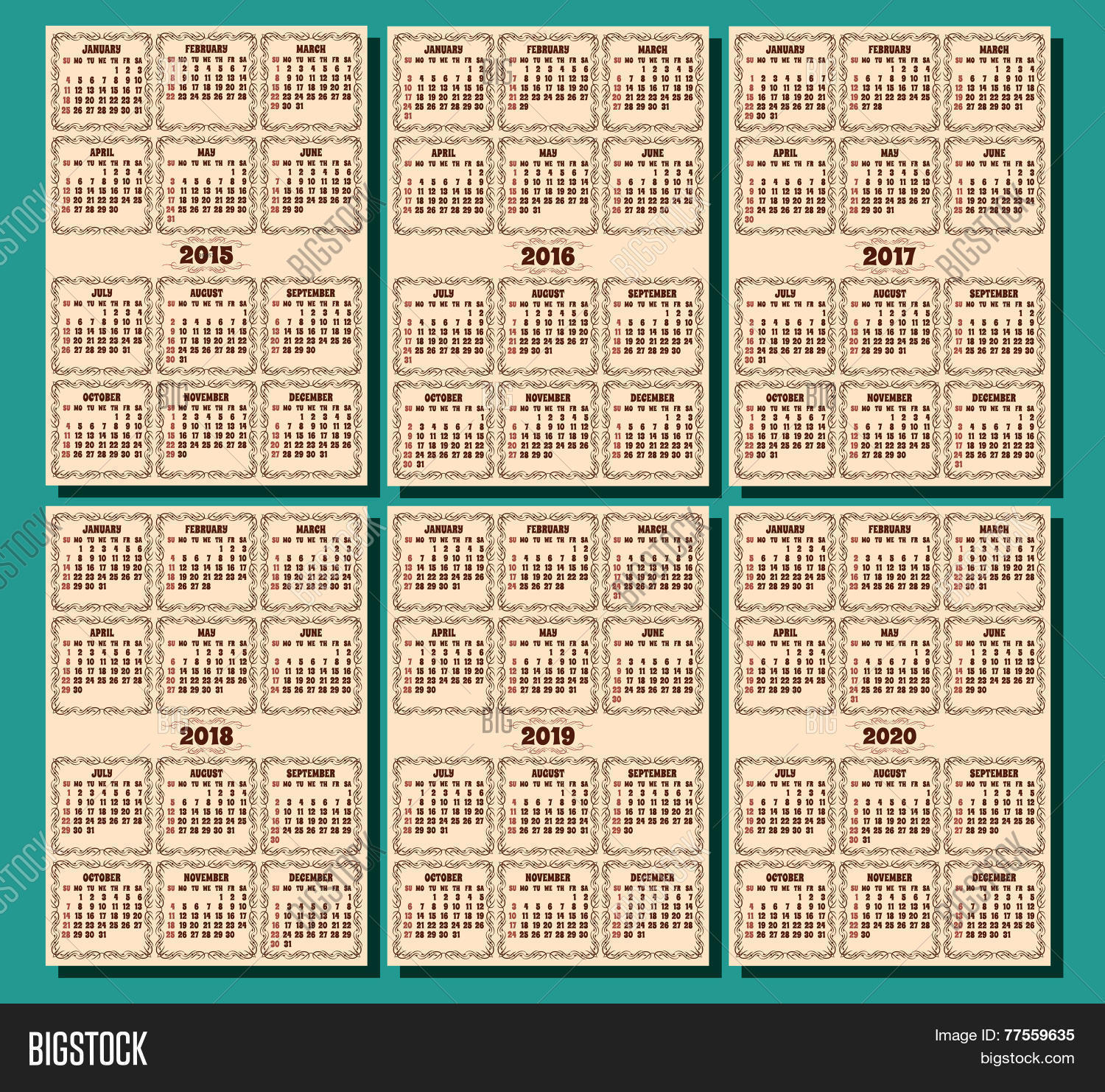 Set Calendar Template Vector & Photo (Free Trial) | Bigstock