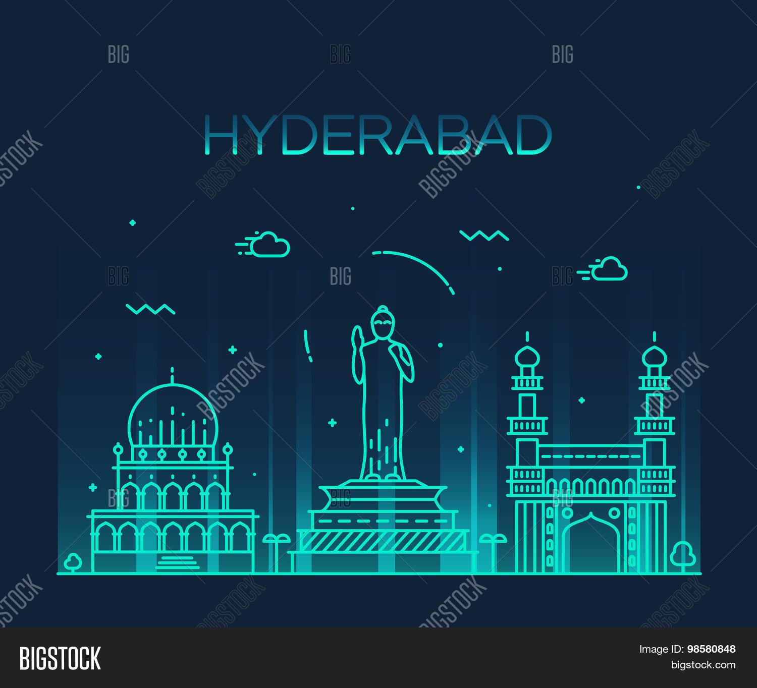 Hyderabad Skyline Vector & Photo (Free Trial) | Bigstock
