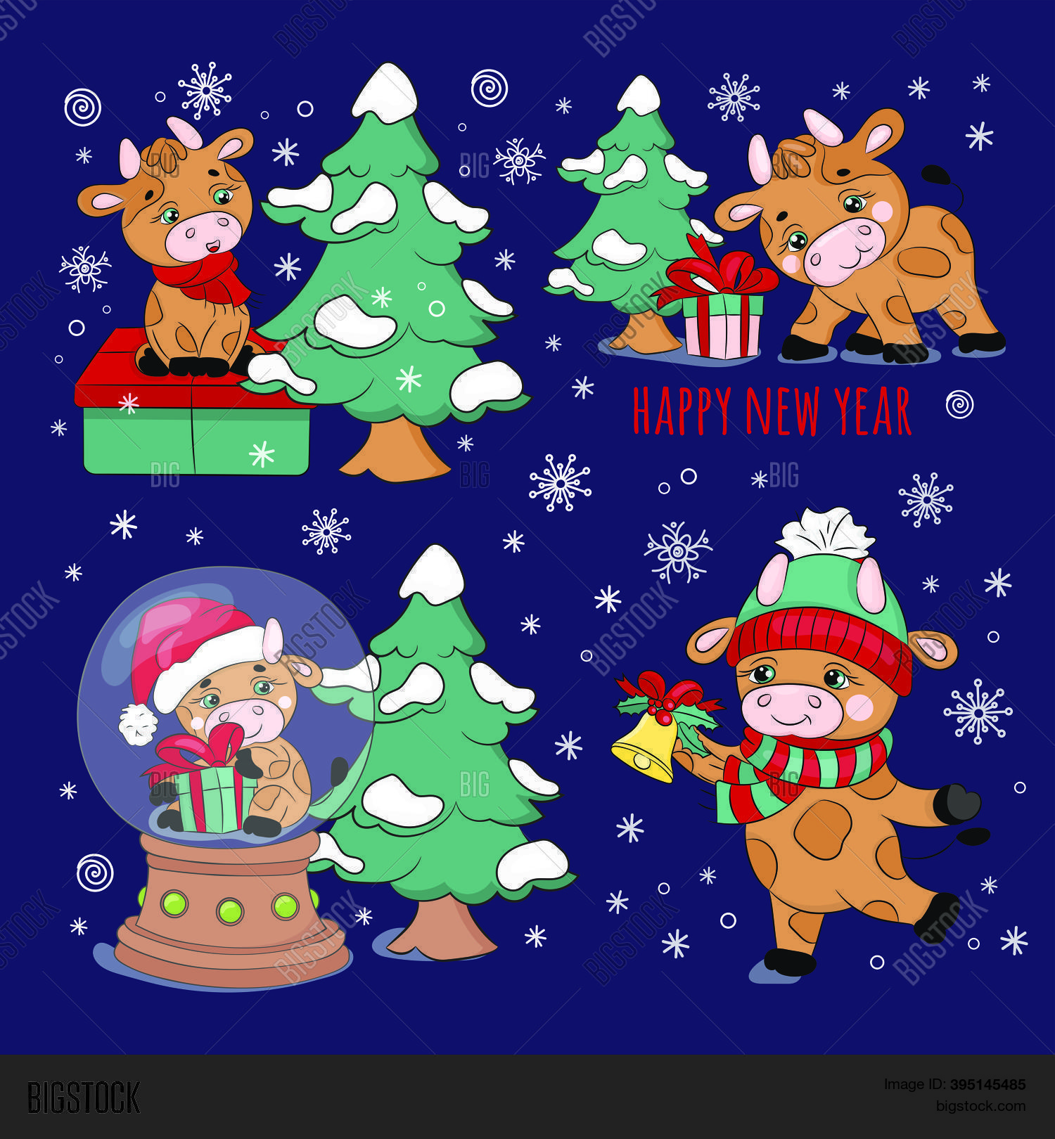 Cute Bull Christmas Vector & Photo (Free Trial) | Bigstock