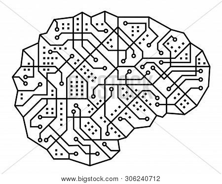 Digital Brain Thin Line Icon. Memory Symbol. Electronic Circuit Brain ...