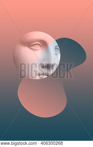 Collage With Plaster Antique Sculpture Of Human Face In A Pop Art Style ...