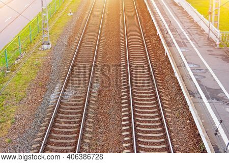 Two Rail Tracks For High Speed Trains - Stock Image - Everypixel
