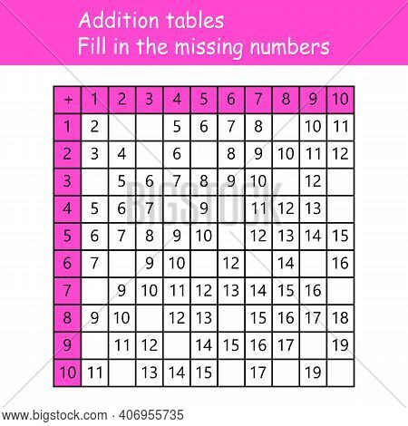 Addition Tables. Fill Vector & Photo (Free Trial) | Bigstock