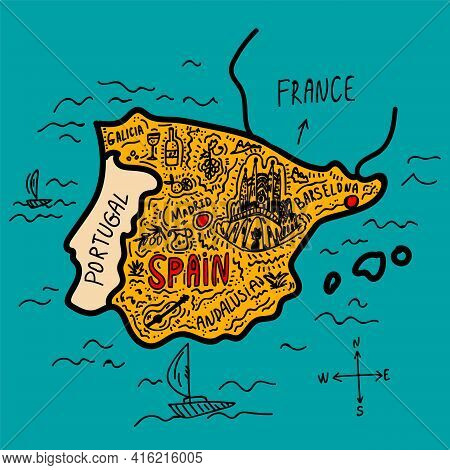 Spain Sightseeing Map Vector & Photo (Free Trial) | Bigstock