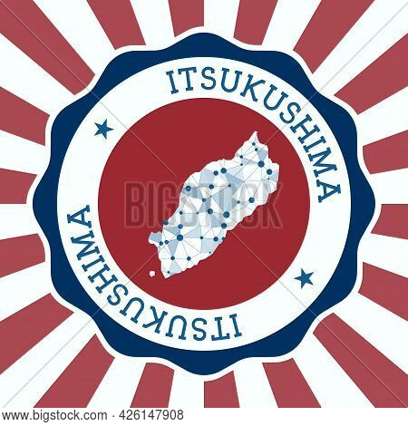 Itsukushima Badge. Round Logo Of Island With Triangular Mesh Map And ...