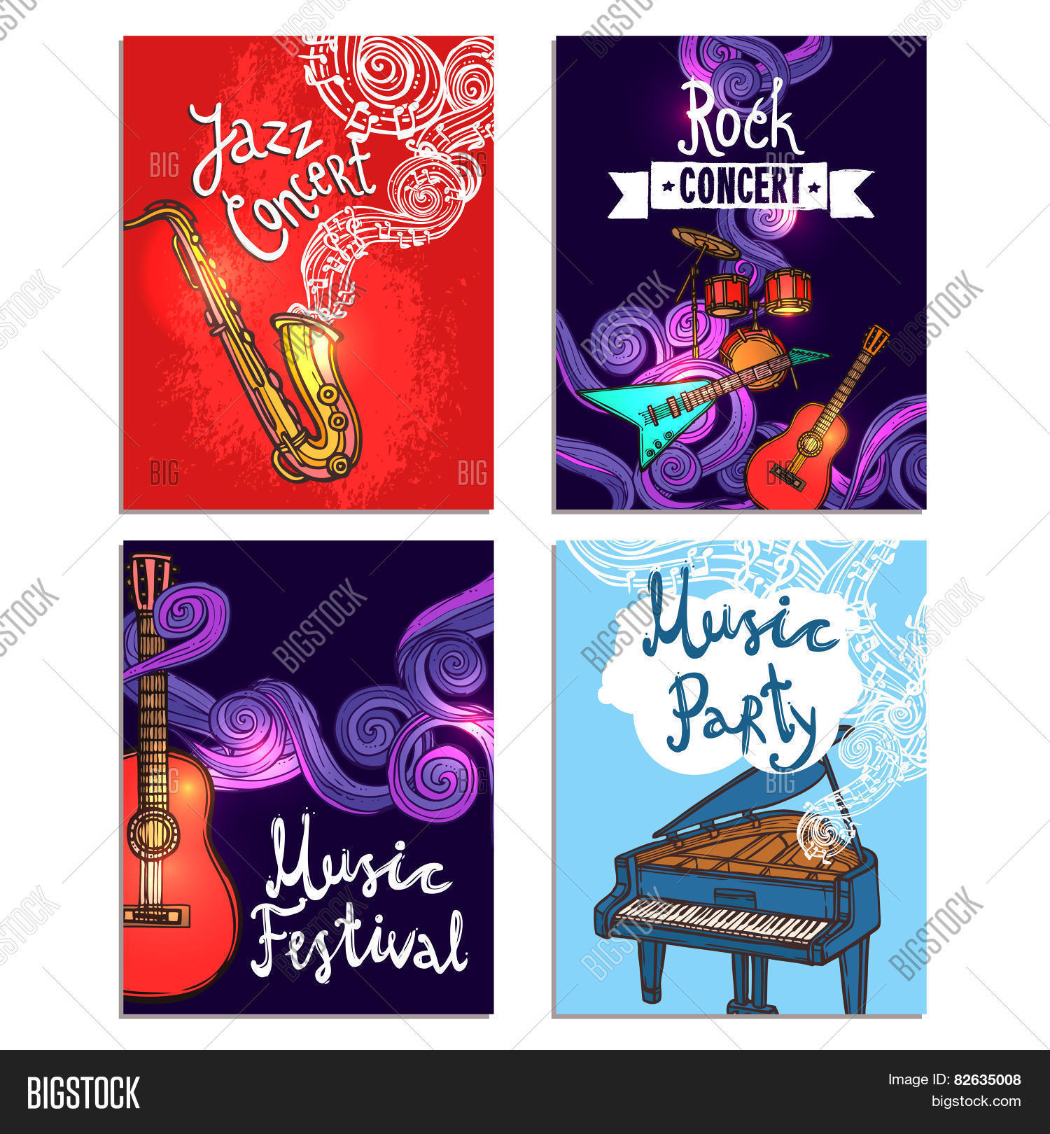 Music Mini Poster Set Vector & Photo (Free Trial) | Bigstock