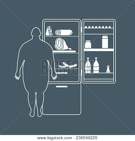 Fat Man Stands Fridge Vector & Photo (Free Trial) | Bigstock
