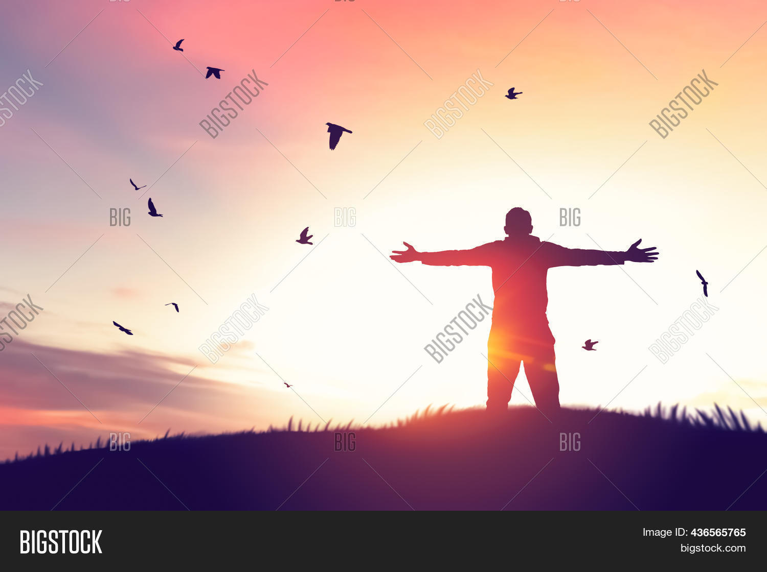 Man Rising Hands Birds Image & Photo (Free Trial) | Bigstock