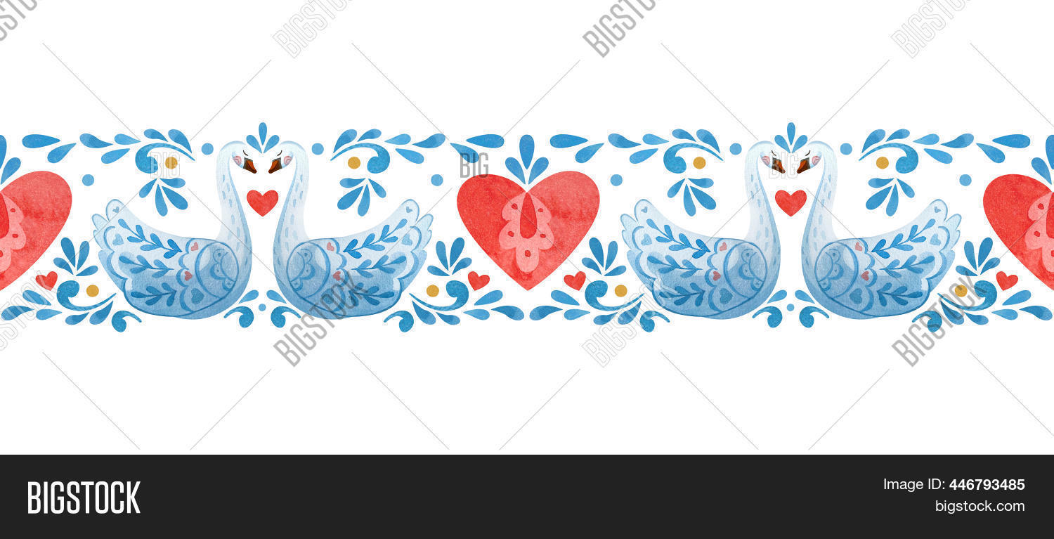 Seamless Borders Swans Image & Photo (Free Trial) | Bigstock