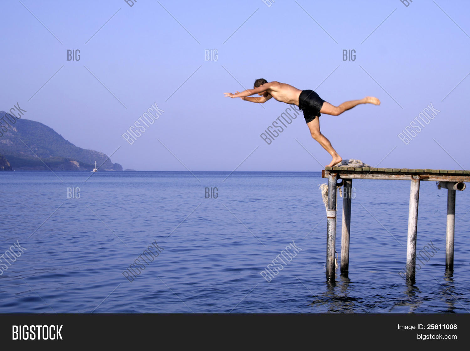 Man Jump Diving Pier Image & Photo (Free Trial) | Bigstock