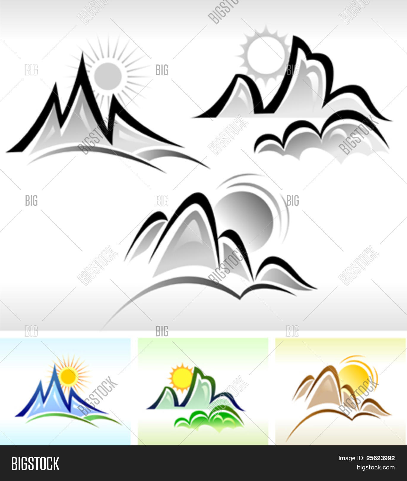 SUN MOUNTAIN ICON SET Vector & Photo (Free Trial) | Bigstock