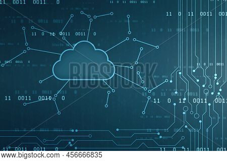 2d Illustration Of Cloud Computing, Digital Cloud Computing Concept Background. Cyber Technology ...