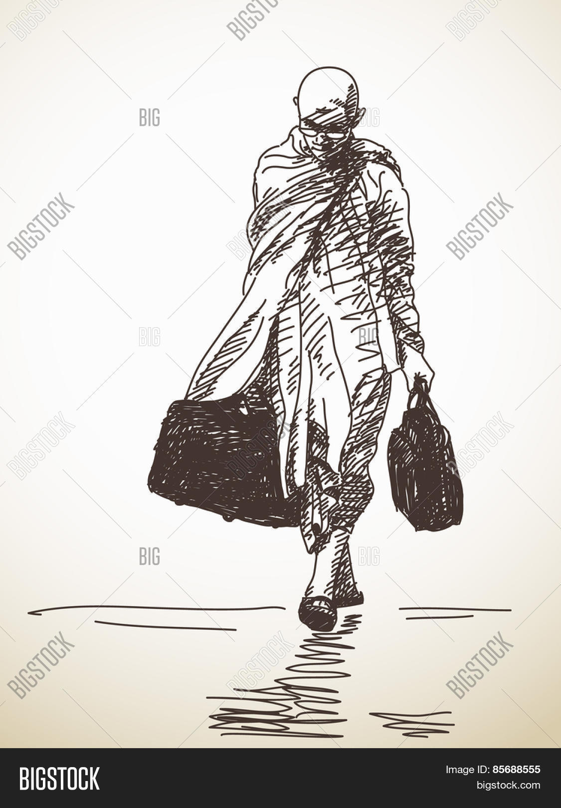Sketch Buddhist Monk Vector & Photo (Free Trial) | Bigstock